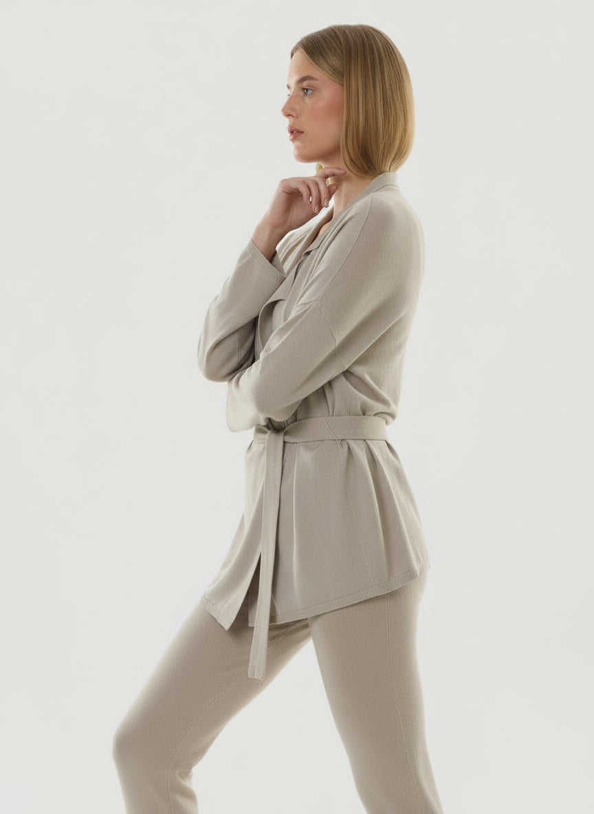 Organic Cotton Knit Stonewashed Jacket With Self Tie – Majestic ...